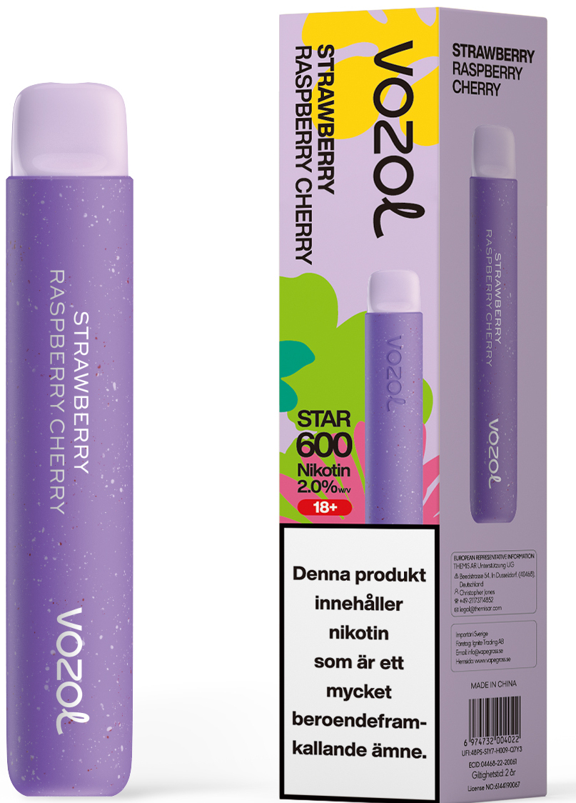 Köp Vozol Strawberry Raspberry Cherry - Snussidan.se